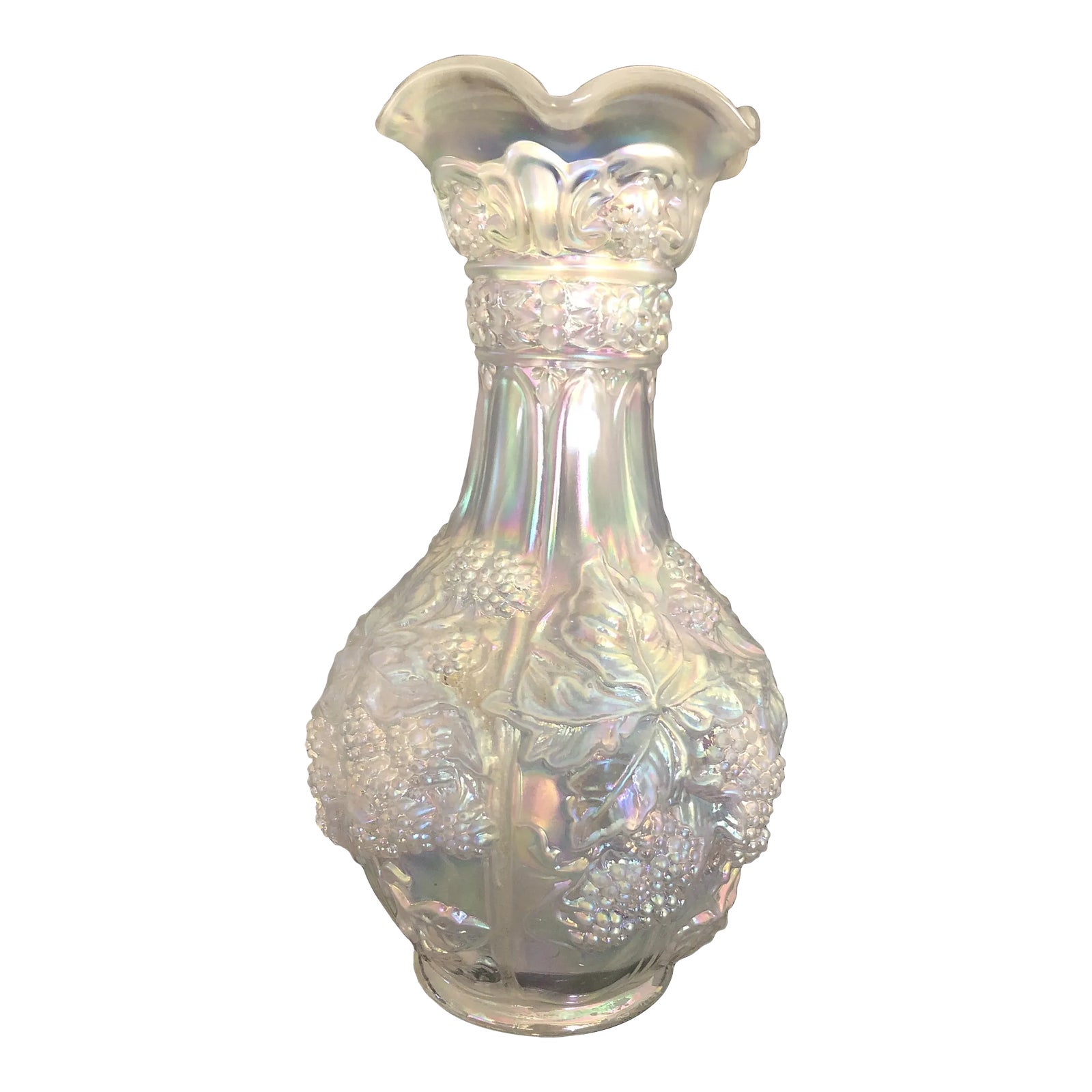 Vintage Imperial Iridescent Opal White Loganberry Flower Vase | Chairish