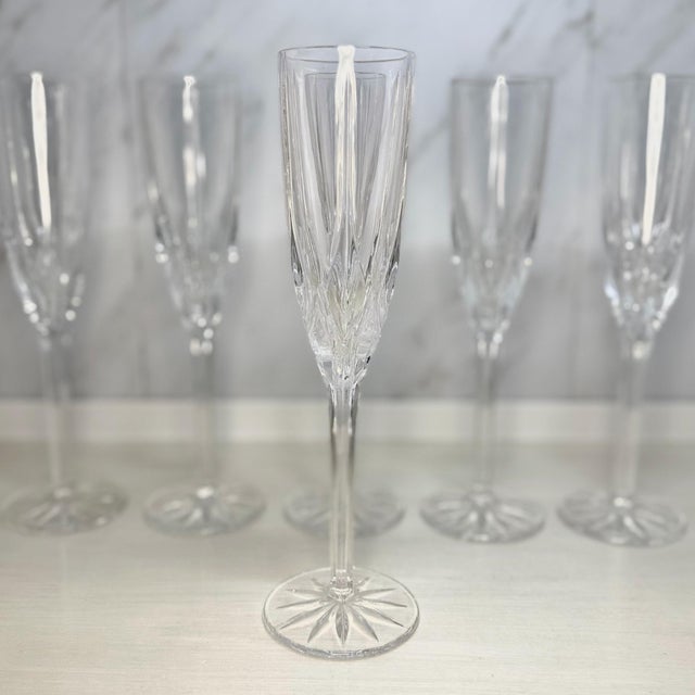1990s Mikasa "Apollo" Crystal Champagne Flutes (Set of 6) | Chairish