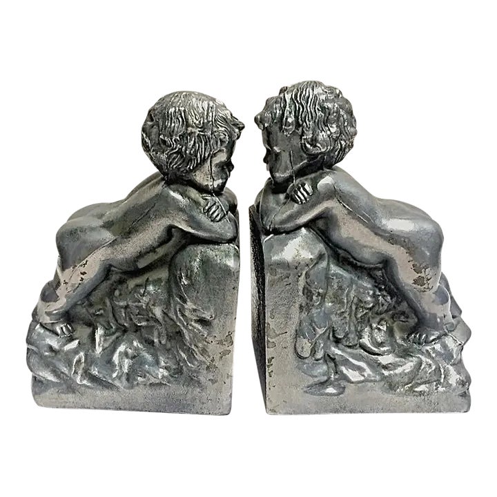 Pair of Antique Late 19th Century Pewter Cherub Angel Victorian ...