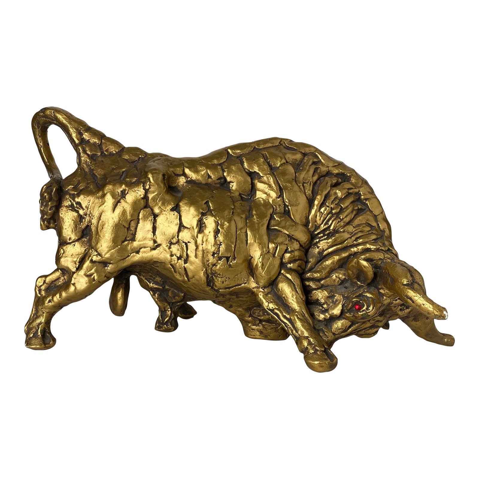 Mid-Century Modern Gilded Ceramic Bull Sculpture | Chairish