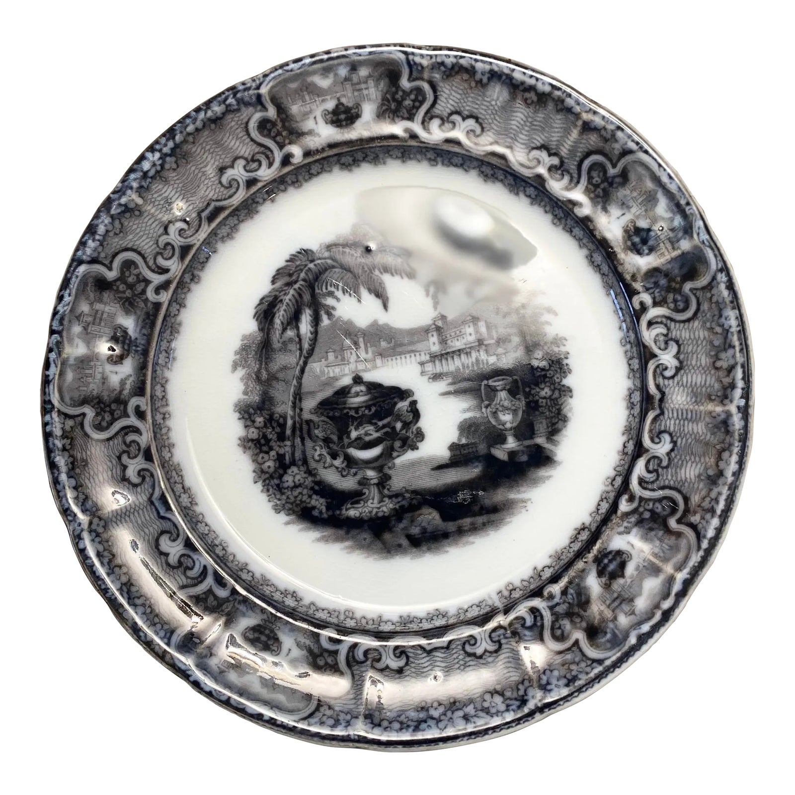 1800’s Marked Mulberry Flow Black Ironstone Transfer Plate Washington ...