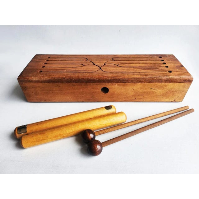 Vintage Wood Tongue Drum and Clave Percussion Sticks, 5 Piece Set ...