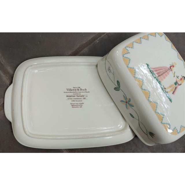 1980s Villeroy & Boch American Sampler Covered Butter Dish | Chairish