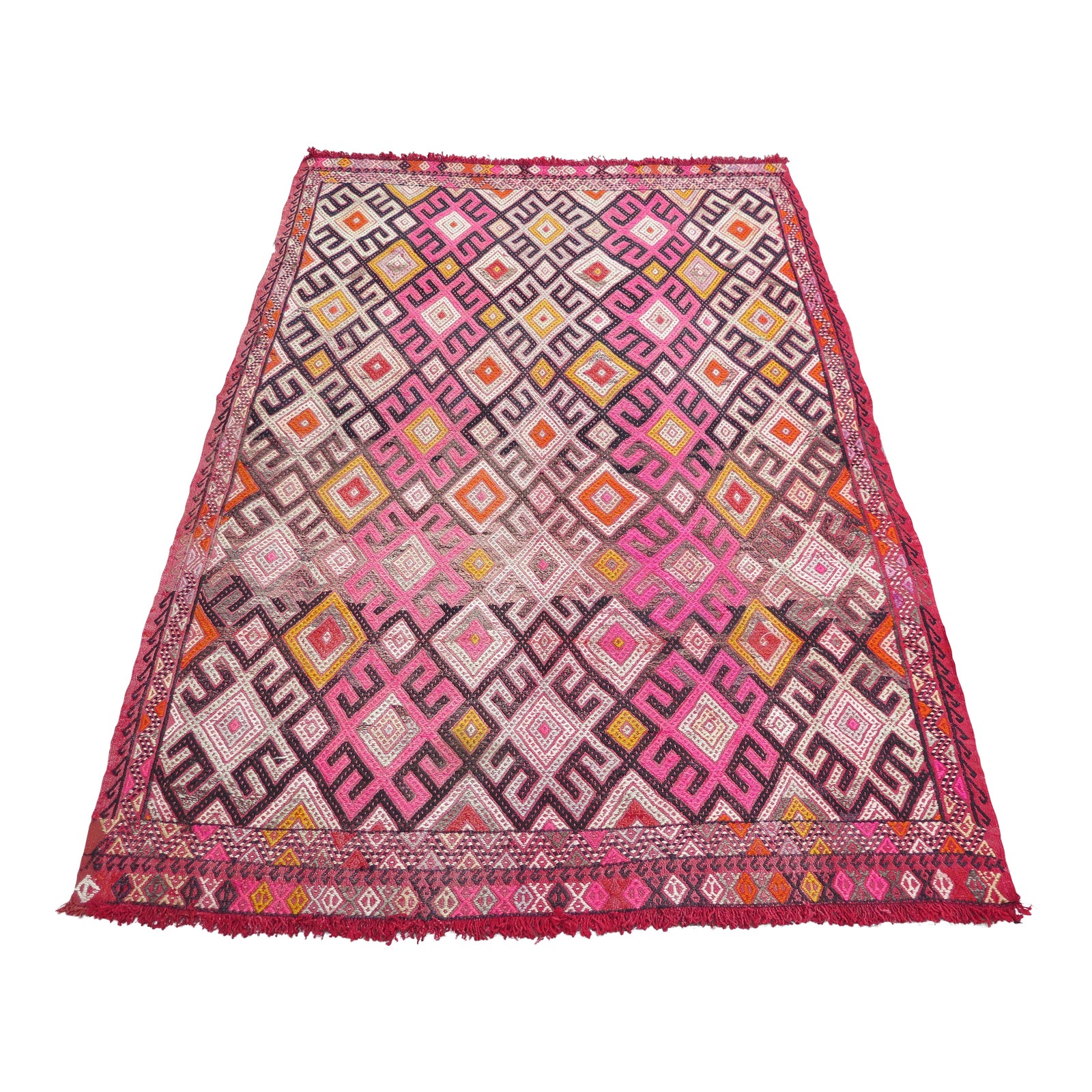 Mid 20th Century 60s Vintage Handmade Turkish Pink Kilim Jejim Boho ...