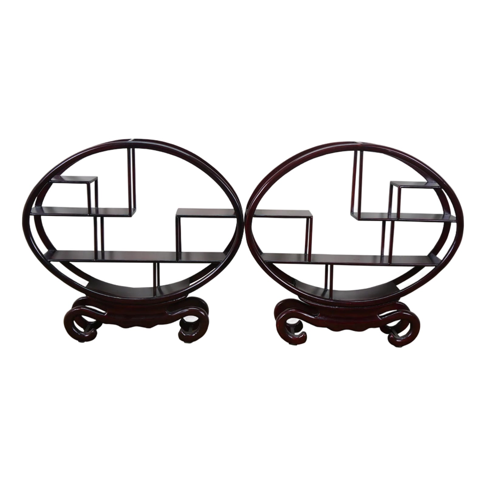 2 Chinese Chinoiserie Round Ming Style Tiered Display Stands Racks ...