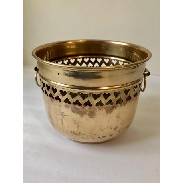 Vintage Brass Cachepot With Handles and Decorative Heart Pierced Cutout ...