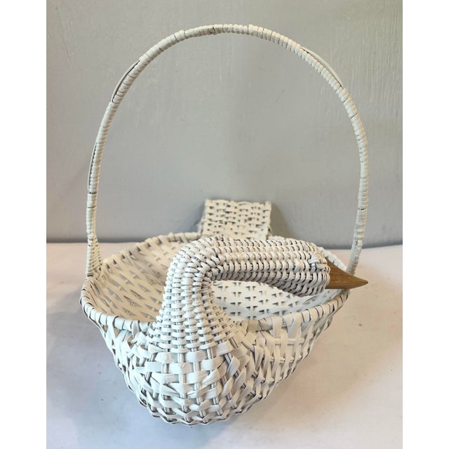 Vintage White Wicker Duck Swan Basket | Chairish