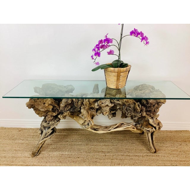 Vintage Burl Wood / Driftwood Console Table Organic Modern Style | Chairish
