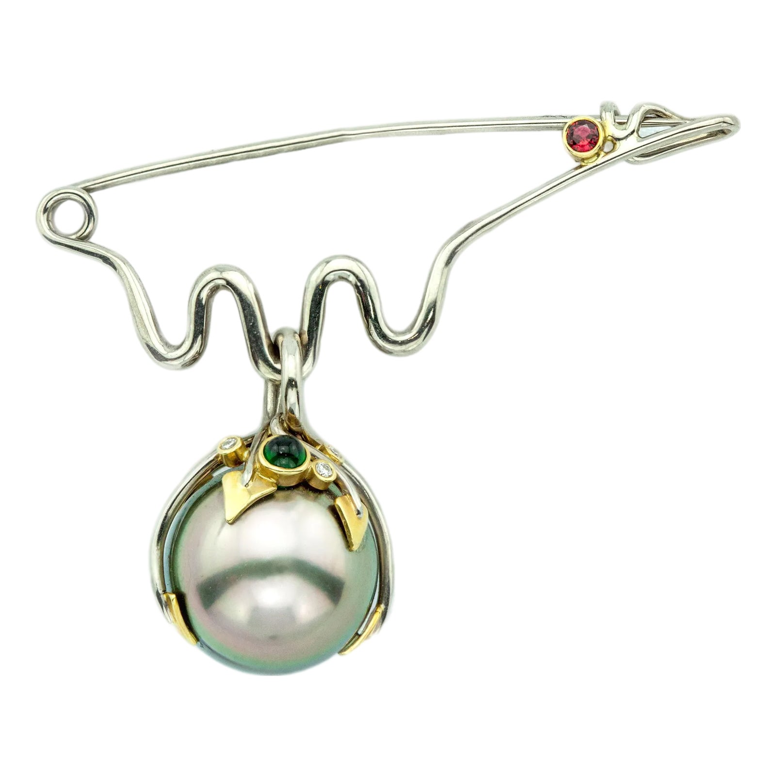 Patrick Jelk 18k White Gold Yellow Gold Tahitian Pearl & Gemstone ...