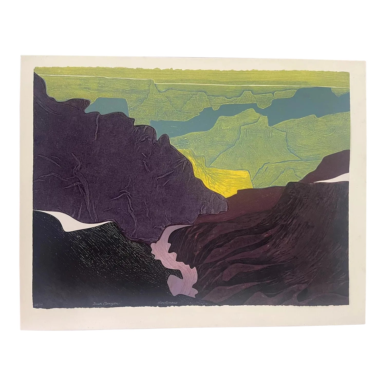 1970s Clare Romano Collagraph Lithograph Print, “Dusk Canyon” Abstract ...