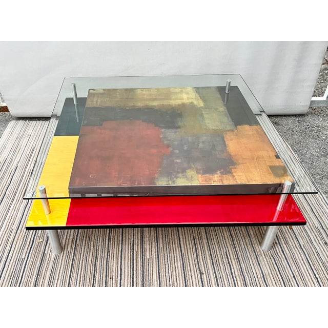 Early 2000s Abstract Print Postmodern Glass Top Coffee Table by the ...