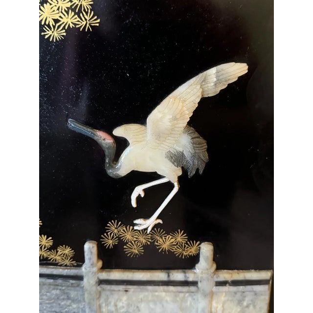 Chinese Black Lacquer and Carved Inlaid Hard Stone Four Panel Screen ...