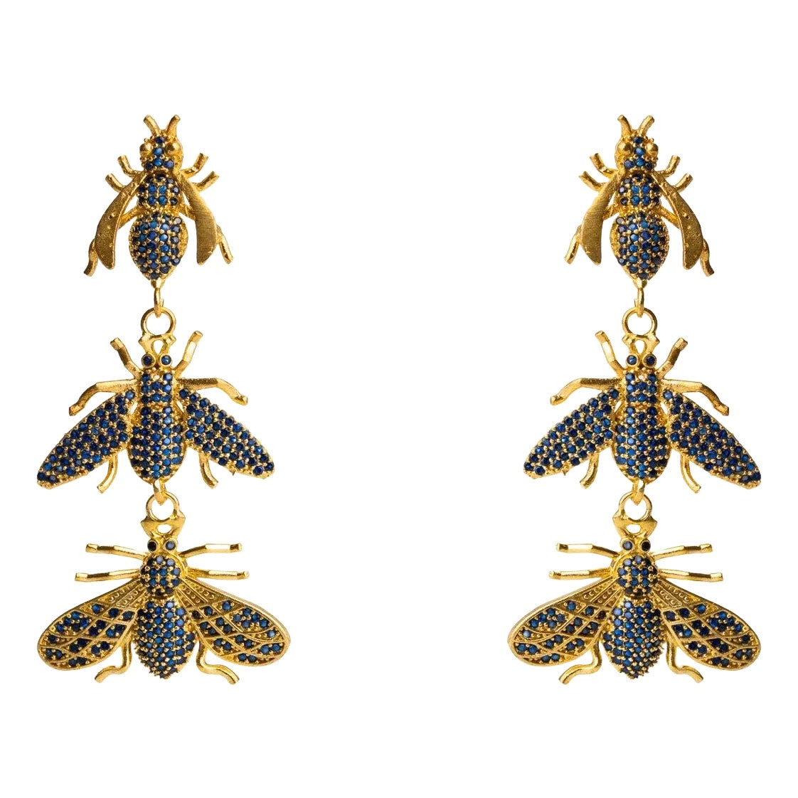 Divine Connection Trio Queen Bee Sapphire & Gold Dangle Earrings, 2 ...