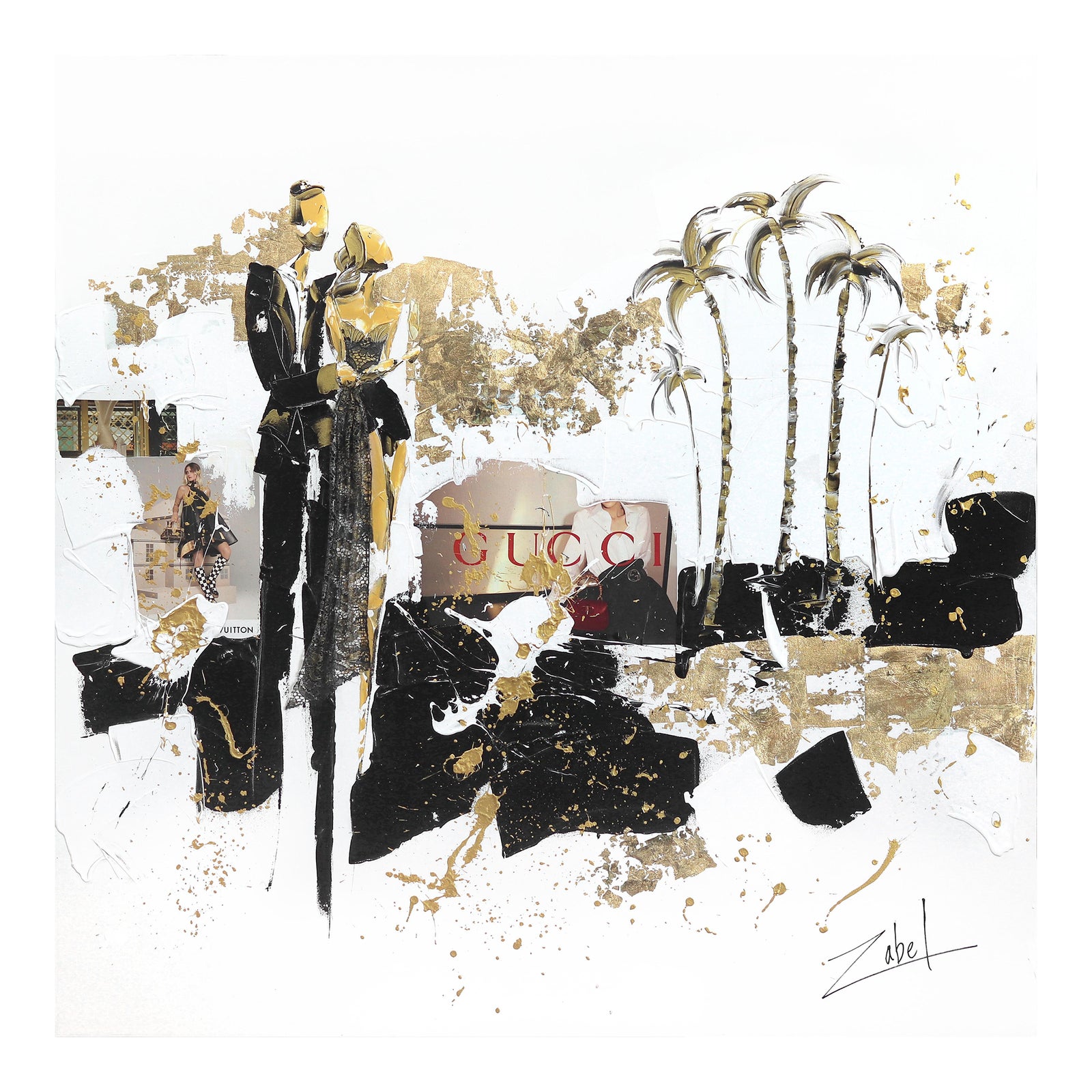 Gucci Palm Trees - Abstract Black White Gold Summer Inspired Painting ...