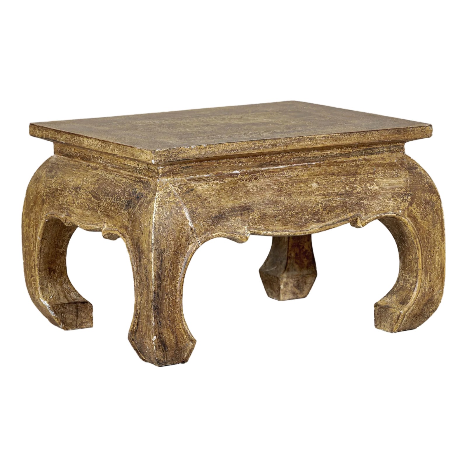 Vintage Low Rectangular Wood Side Table with Distressed Finish and ...