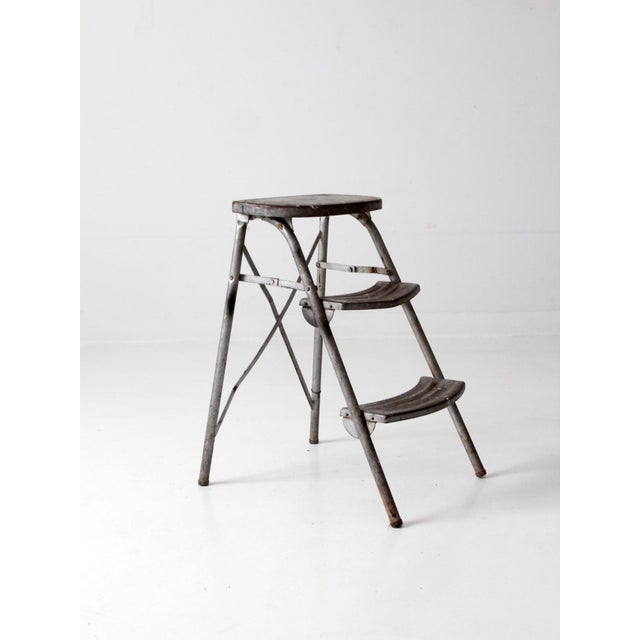 Vintage Metal Folding Step Ladder | Chairish