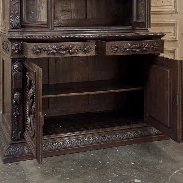 19th Century French Renaissance Hunt Bookcase ~ Bibliotheque | Chairish