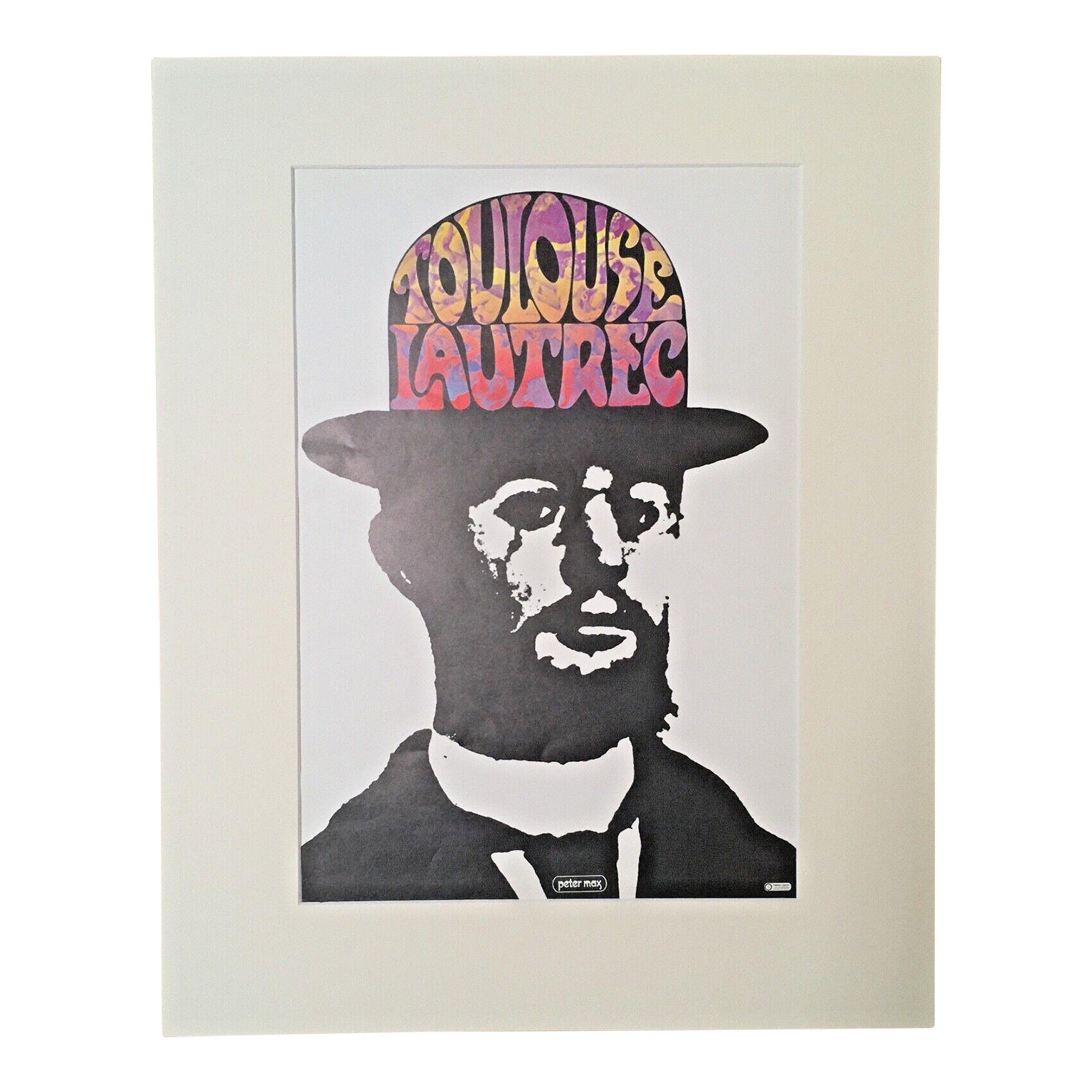 Vintage Peter Max Psychedelic Pop Art Print in 16x20 Mat: "Toulouse ...