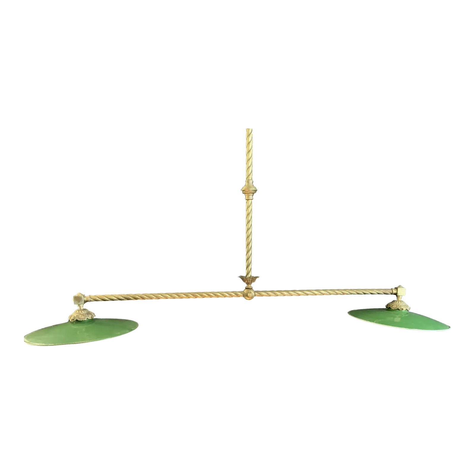 French Vintage Brass Double Pendant Ceiling Light Fixture With Green ...
