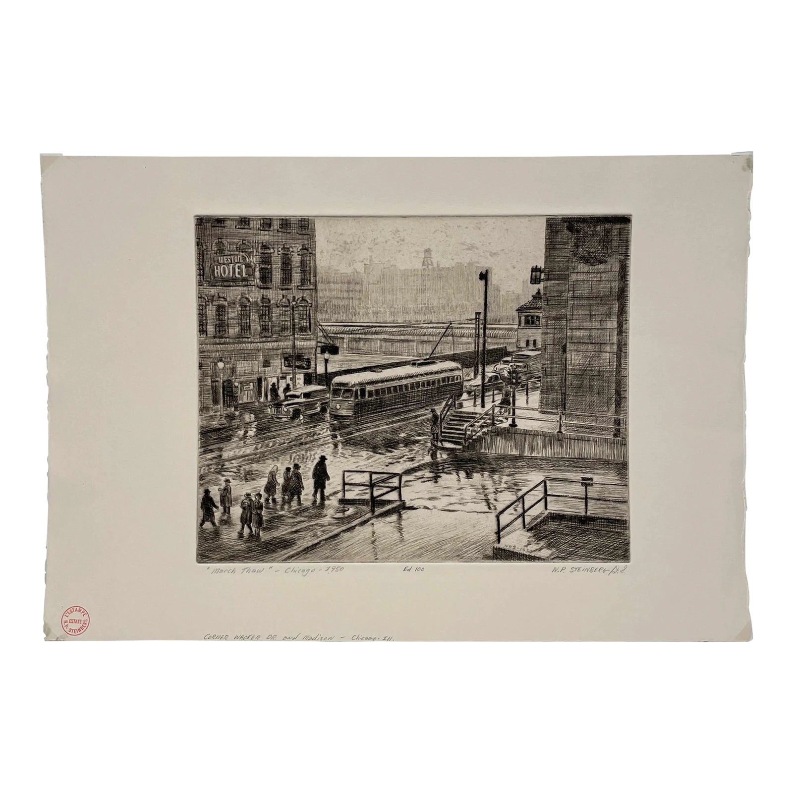 A 1950 Etching of Downtown Chicago by Artist Nathaniel P. Steinberg ...