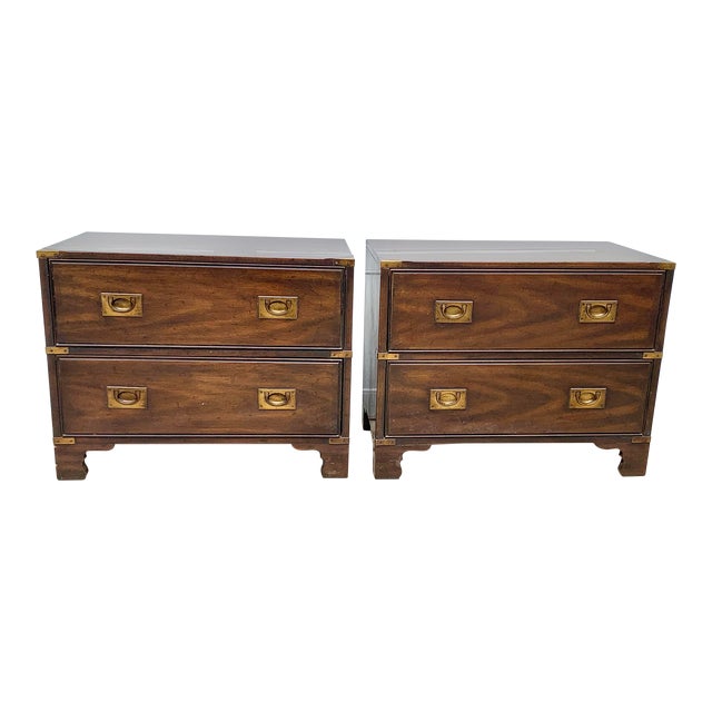 Vintage Campaign Style Nightstands-A Pair | Chairish
