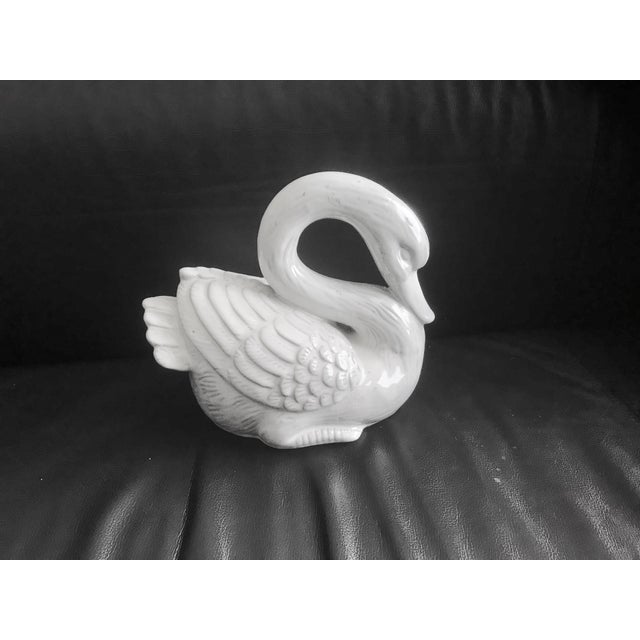 Large Swan Ceramic Figure With Opalescent Light Blue Glaze | Chairish