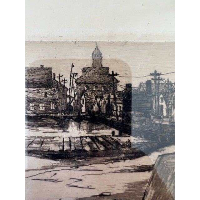 1910s Gabrielle DeVeaux Clements Etching of Long Wharf Newport | Chairish