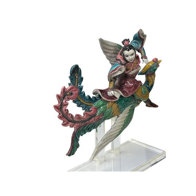 Chinese Vintage Color Ceramic Warrior Riding Phoenix Figure Display Art ...