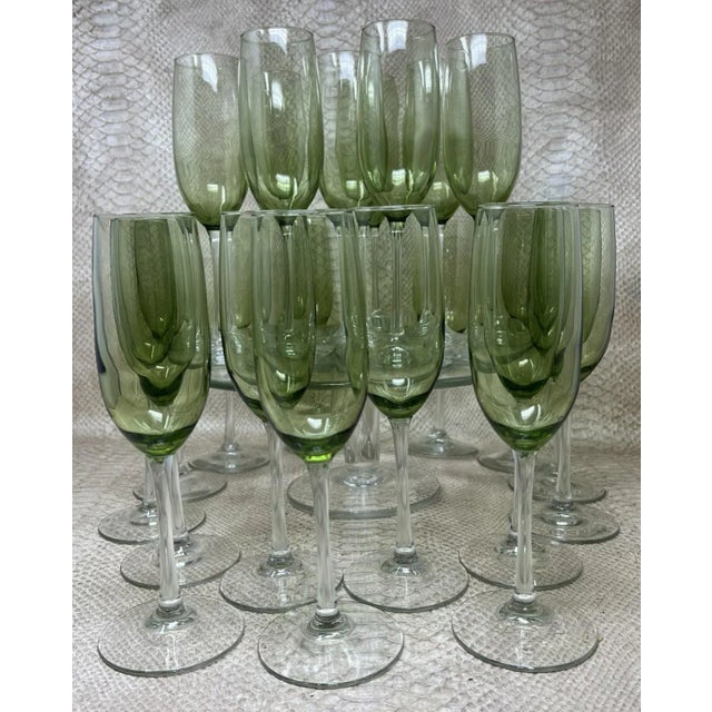 Late 20th Century Ombre Green to Clear Champagne Flutes – Set of 24 ...