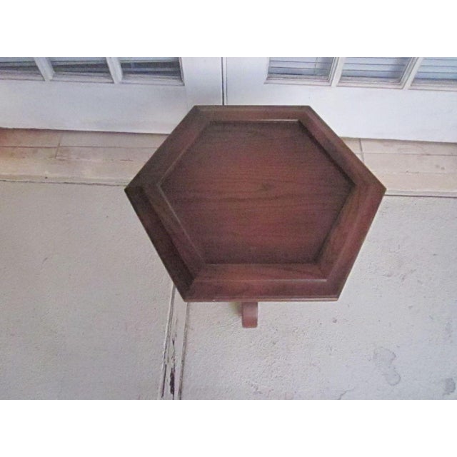 1970s Vintage Octagonal End Table Hand Carved Wood Dark Tone | Chairish