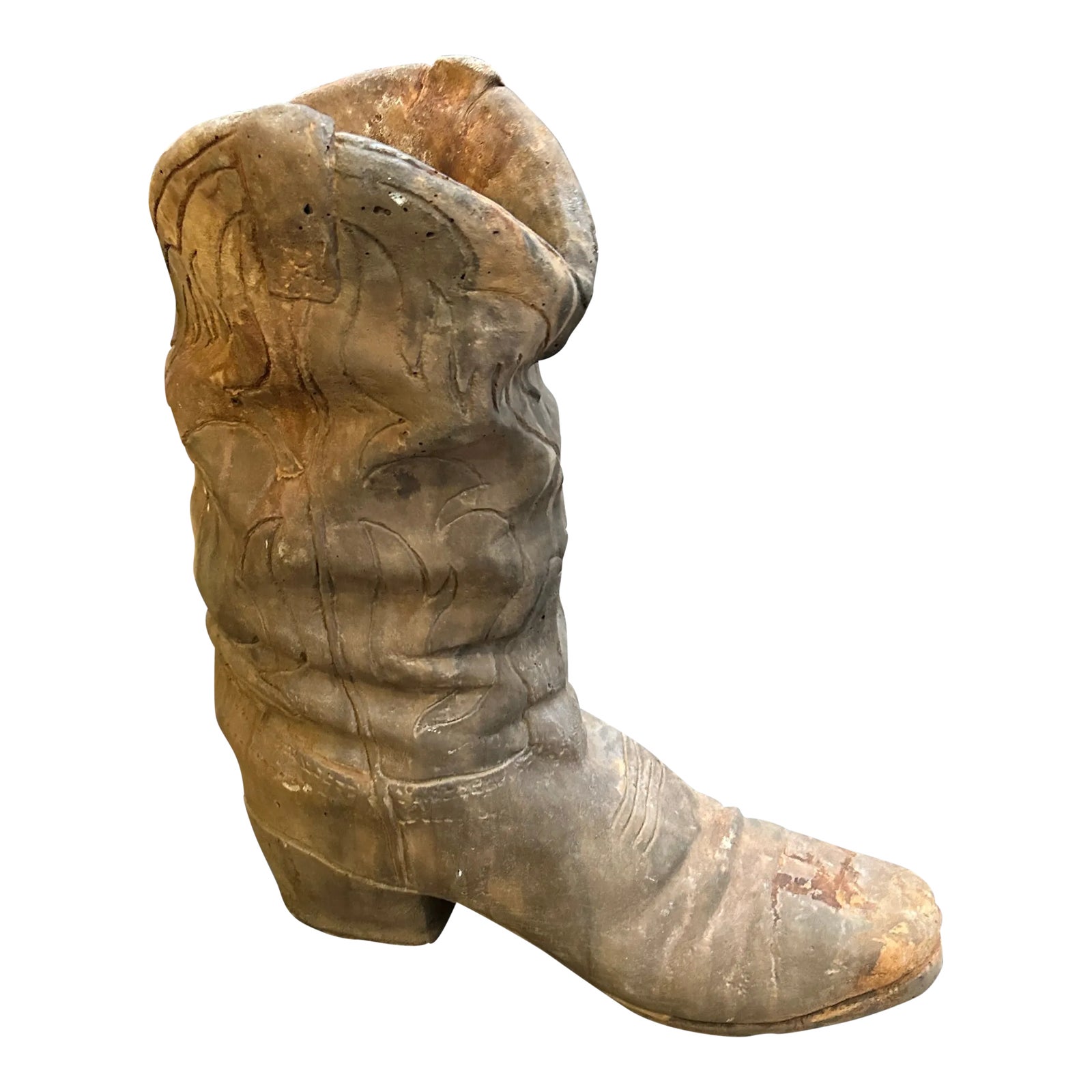 1970s Oversized Concrete Rustic Boot Planter | Chairish