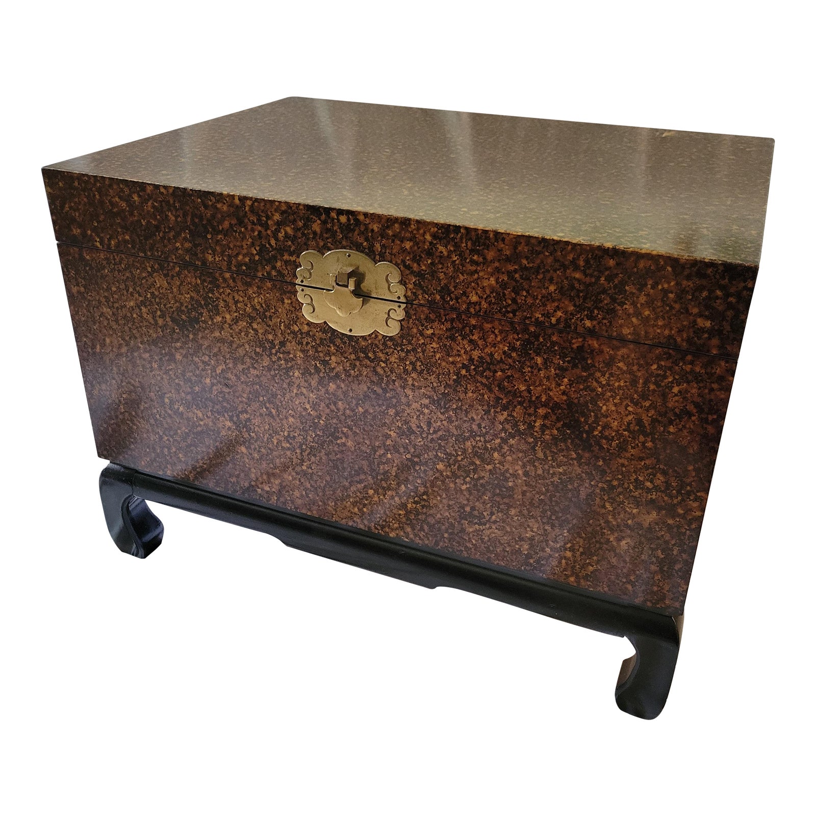 1980s Faux Tortoise Shell Chinoiserie Footed Chest | Chairish