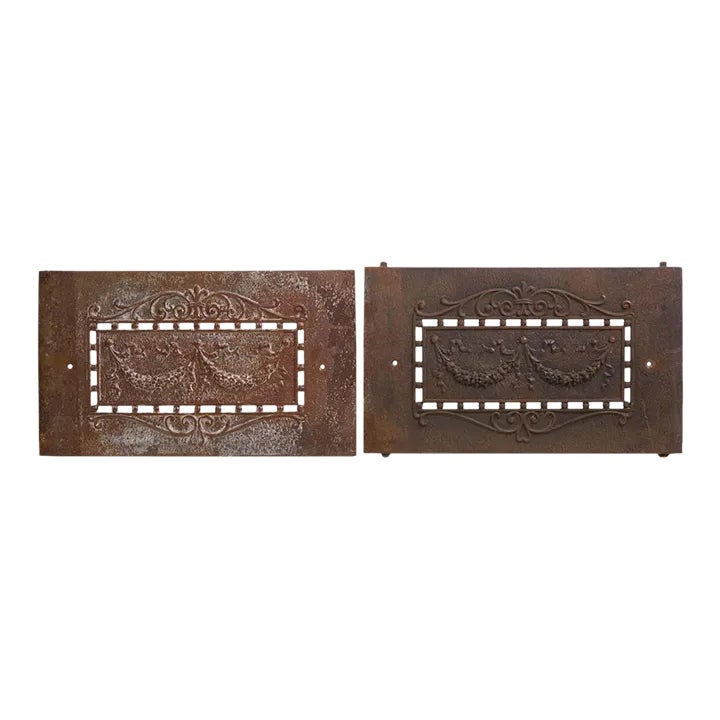 Pair of Victorian Cast Iron Panels With Cornucopia Swag Design | Chairish