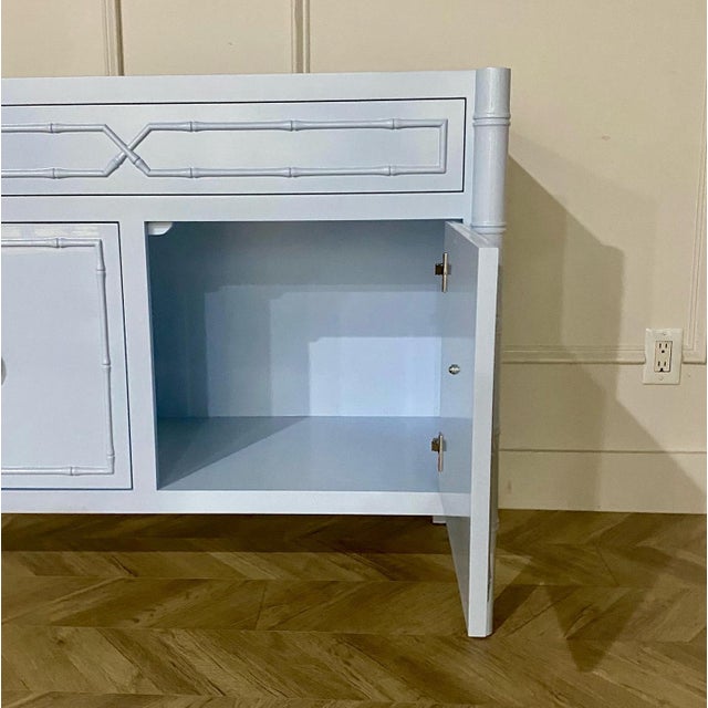 Faux Bamboo Bath Vanity Base Lacquered in Ben Moore White Dove | Chairish