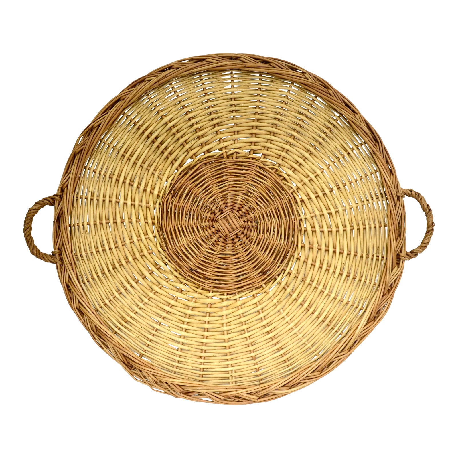 1970s Round Rattan Basket Tray | Chairish