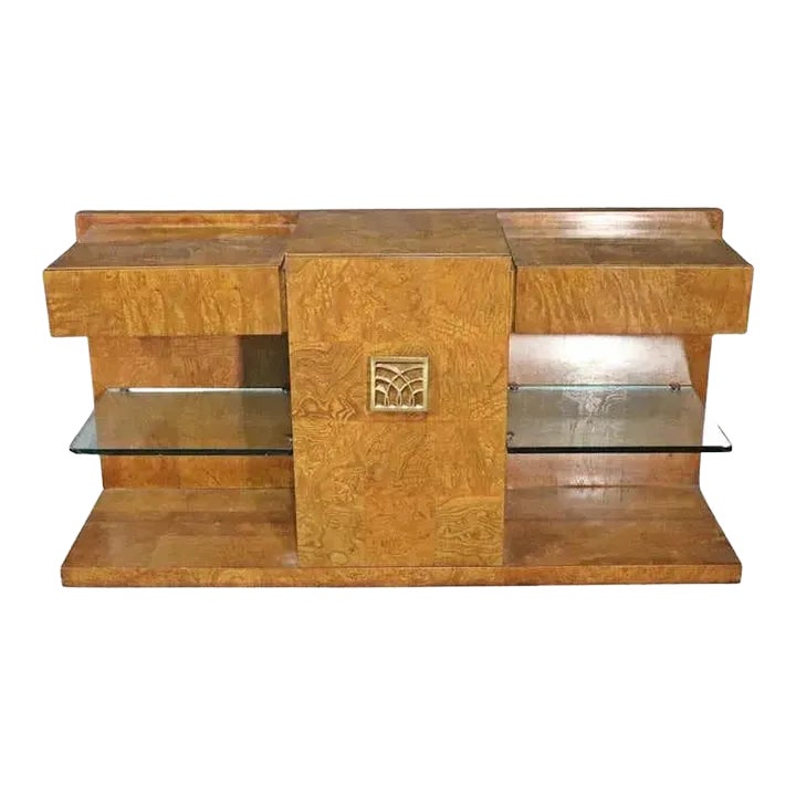 1970s Art Deco Burled Wood Floating Shelf Console by Jay Spectre for ...