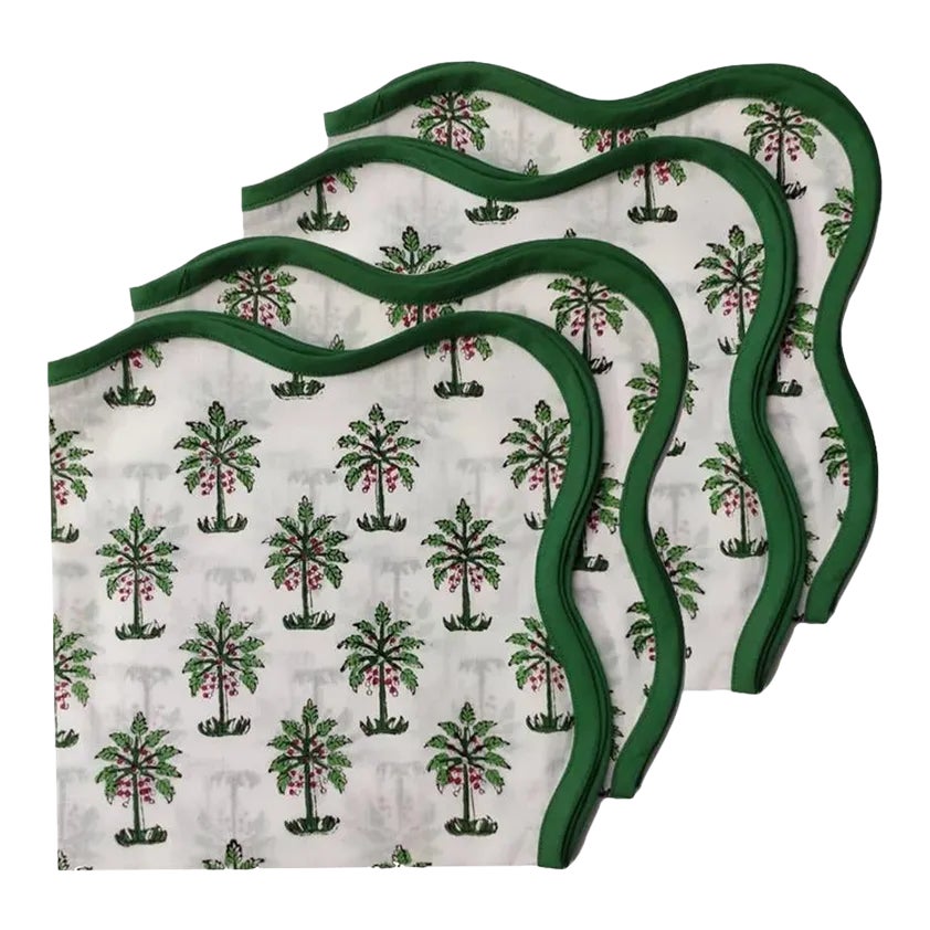 Handmade Scalloped Palm Tree Napkins with Green Piping - Set of 4 ...