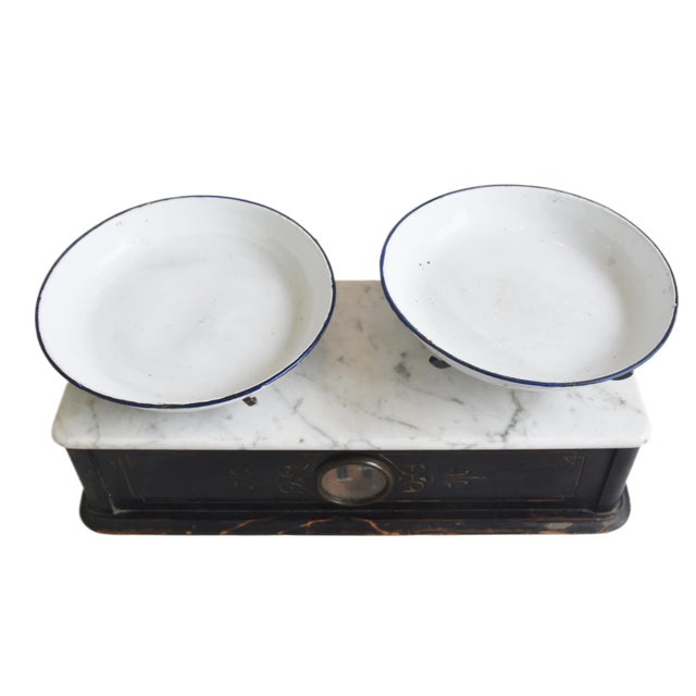 Antique English Wood & Marble Balance Scale | Chairish