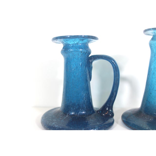 Vintage Pair of Blue Green Teal Hand Blown Bubble Glass Candleholder ...