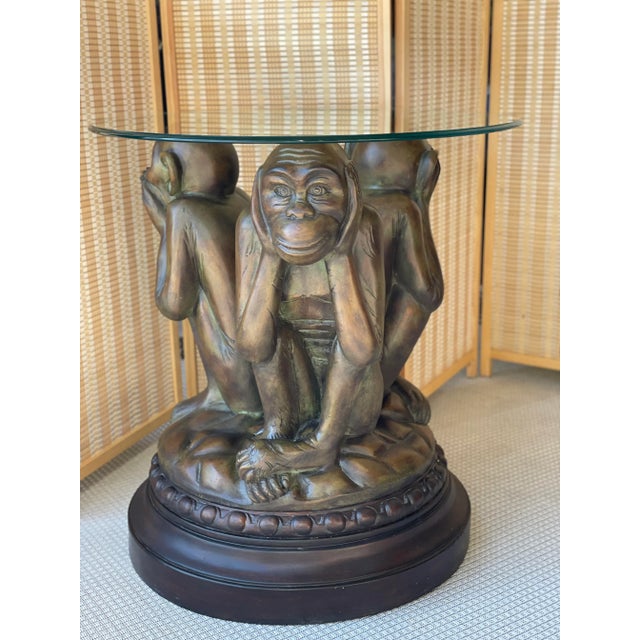1970s Vintage Artistic Three Wise Monkeys Round Table | Chairish