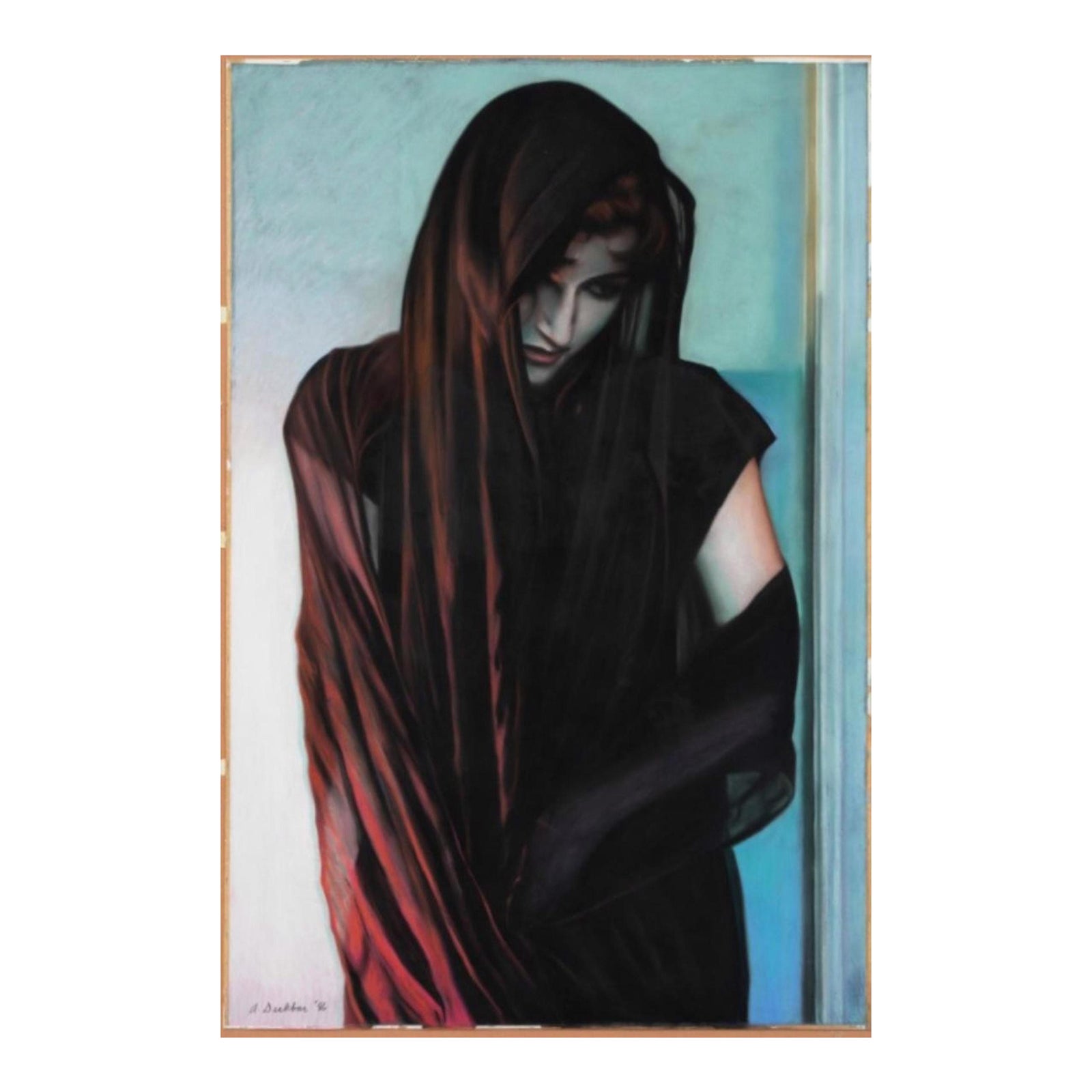 Woman in Veil (Very Large Vintage Pastel Portrait, Ex. Arthur Roger ...