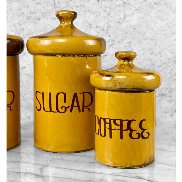 Mid-Century Porcelain Mushroom Top Gold Yellow Kitchen Canisters - Set ...