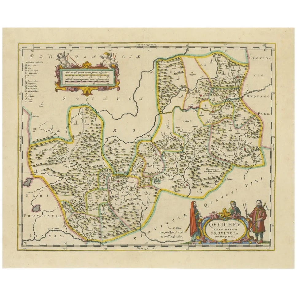 Antique Map of Guizhou Province by Blaeu, 1655 | Chairish