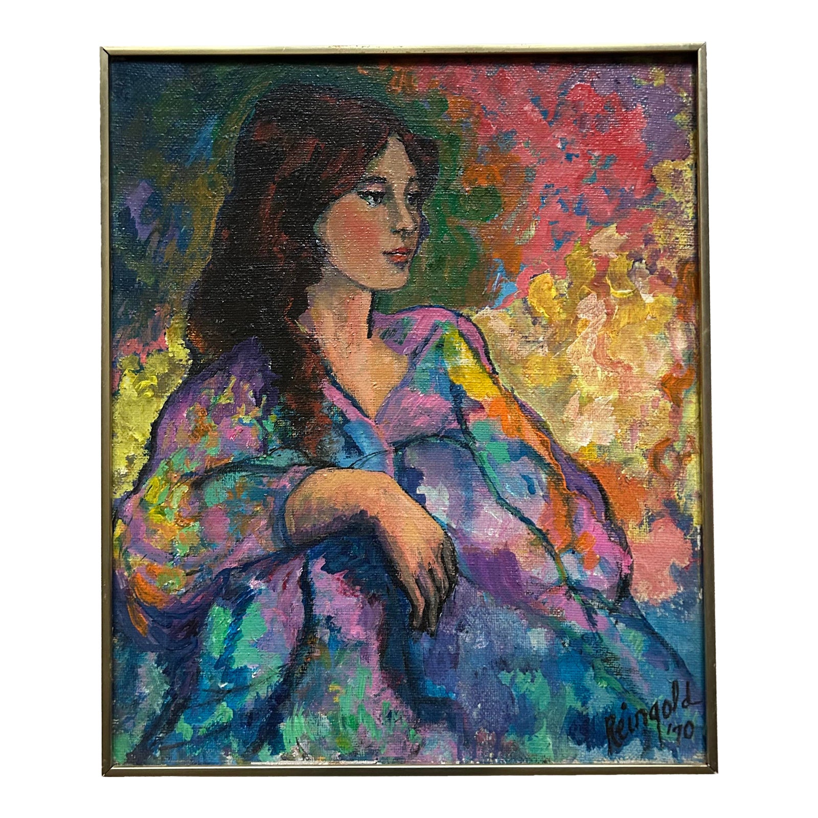 1970’s Original Oil Painting of Woman Signed Reingold | Chairish