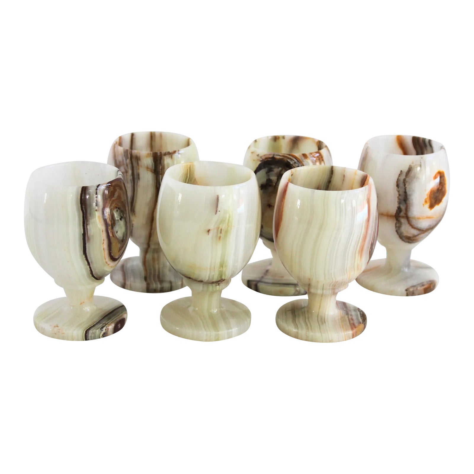 Mid Century Vintage White Onyx Glass Set in Case- 6 Pieces | Chairish
