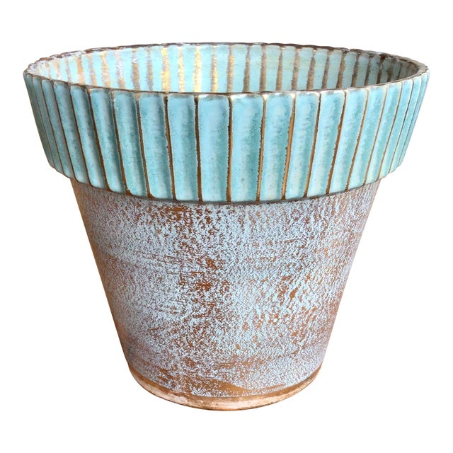 Vintage Stangl Cachepot in Turquoise and Antique Gold | Chairish