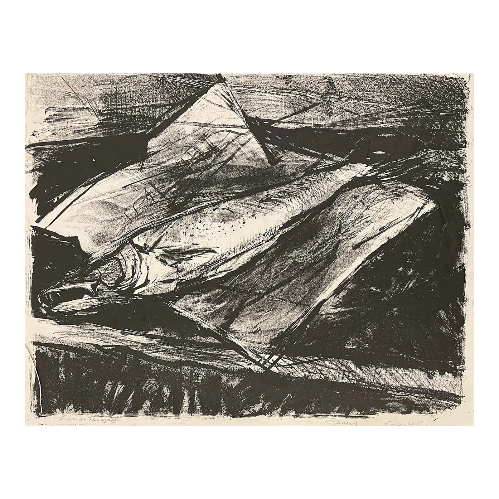1955 Barry Fish on Newspaper Lithograph | Chairish