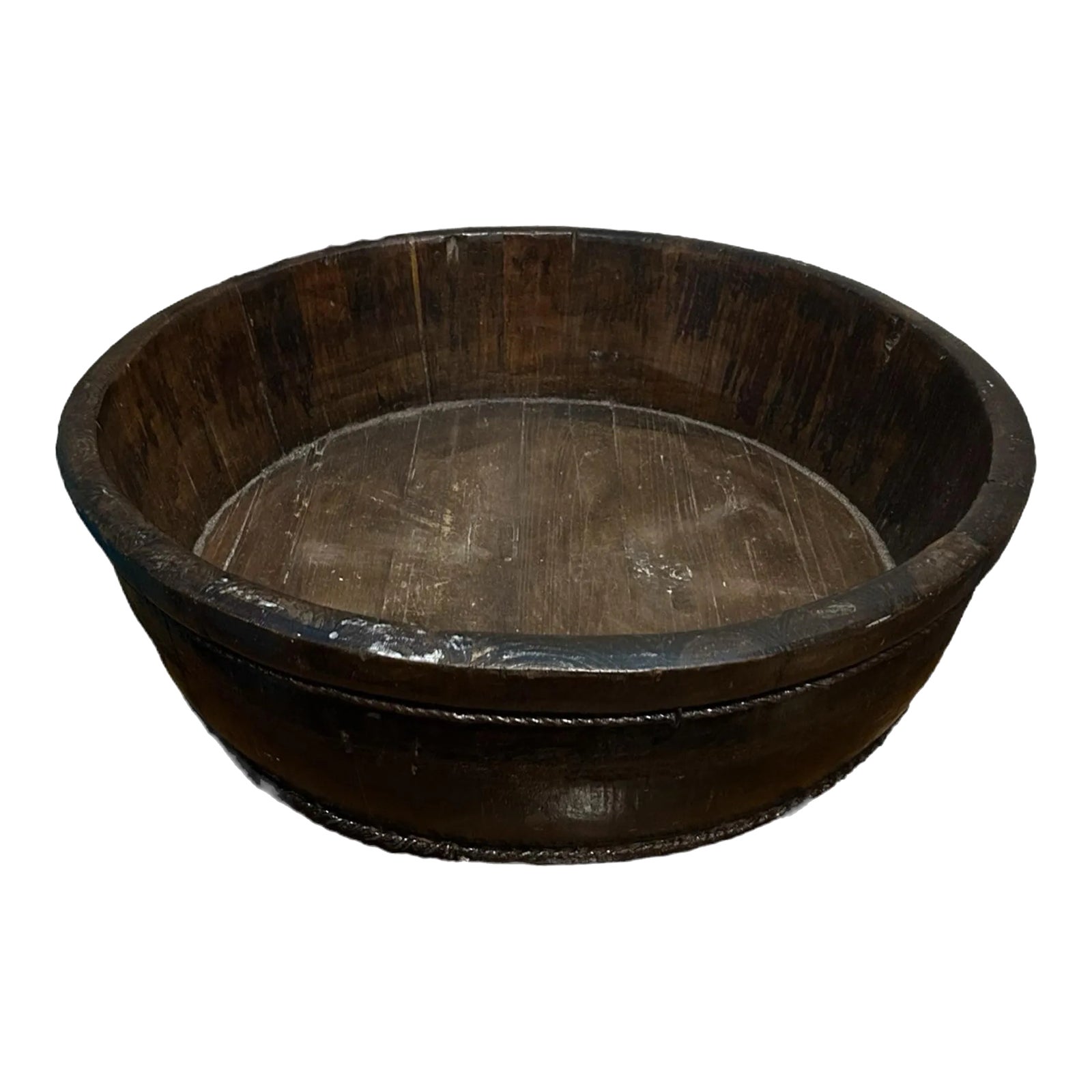 Antique Primitive Bread Dough Bowl Large Wooden Round | Chairish