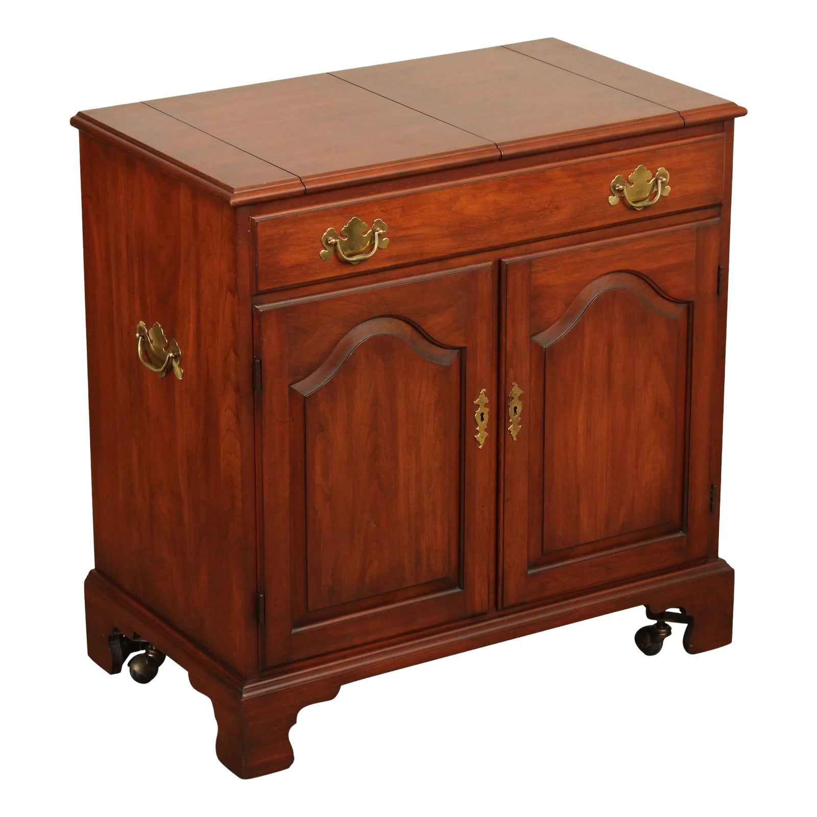 Henkel Harris Chippendale Style Cherry Flip-Top Server Bar Cart | Chairish