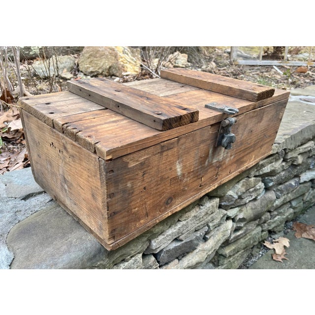 Vintage Primitive Wooden Storage Box Early 20th Century With Iron Bolt ...